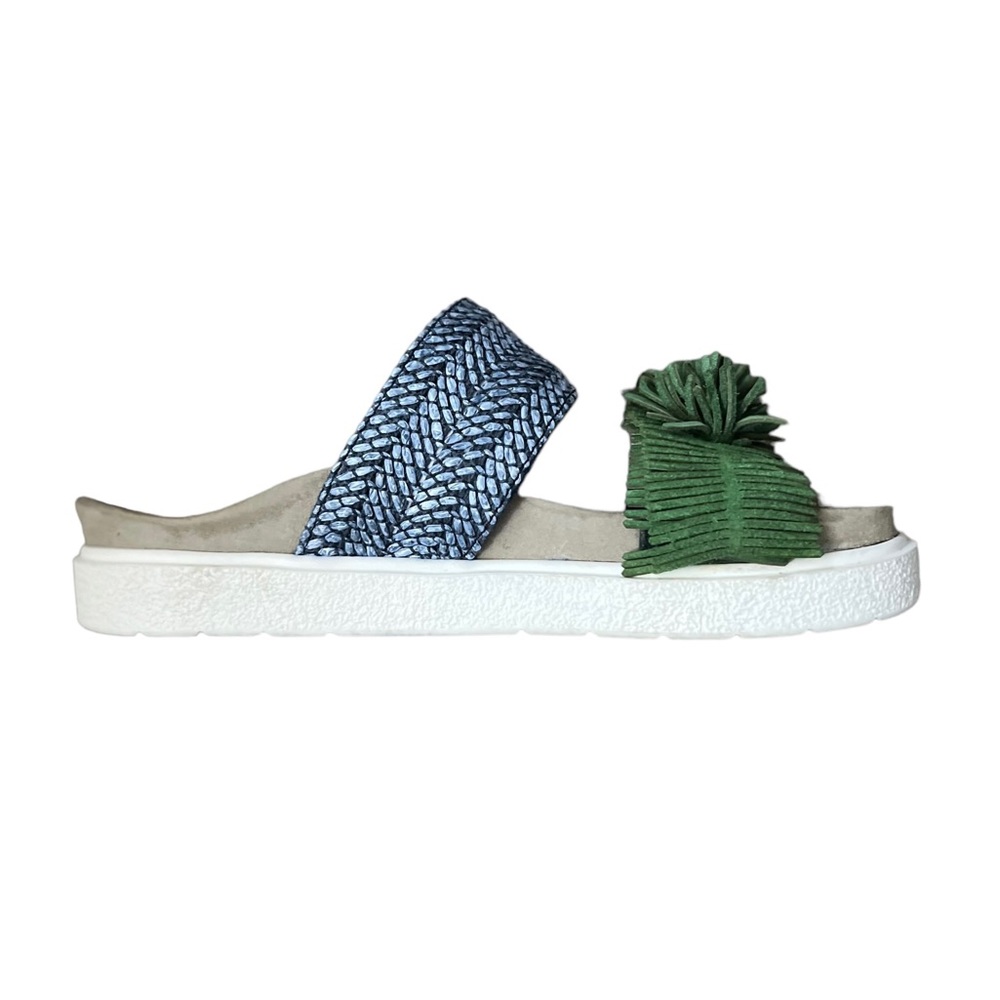 Inuikii Fringes Raffia Slide Sandals Green & Blue Siz… - Gem